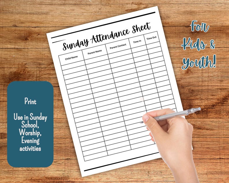 Sunday School Attendance Chart, Sign in Out, Printable PDF Sunday ...