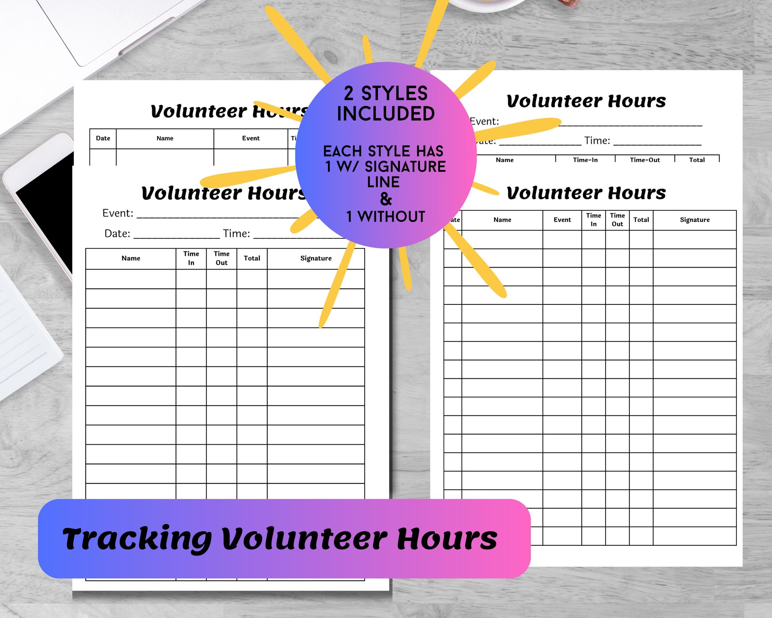 Volunteer Hours Tracker Log Printable, Event Hours, Volunteering ...
