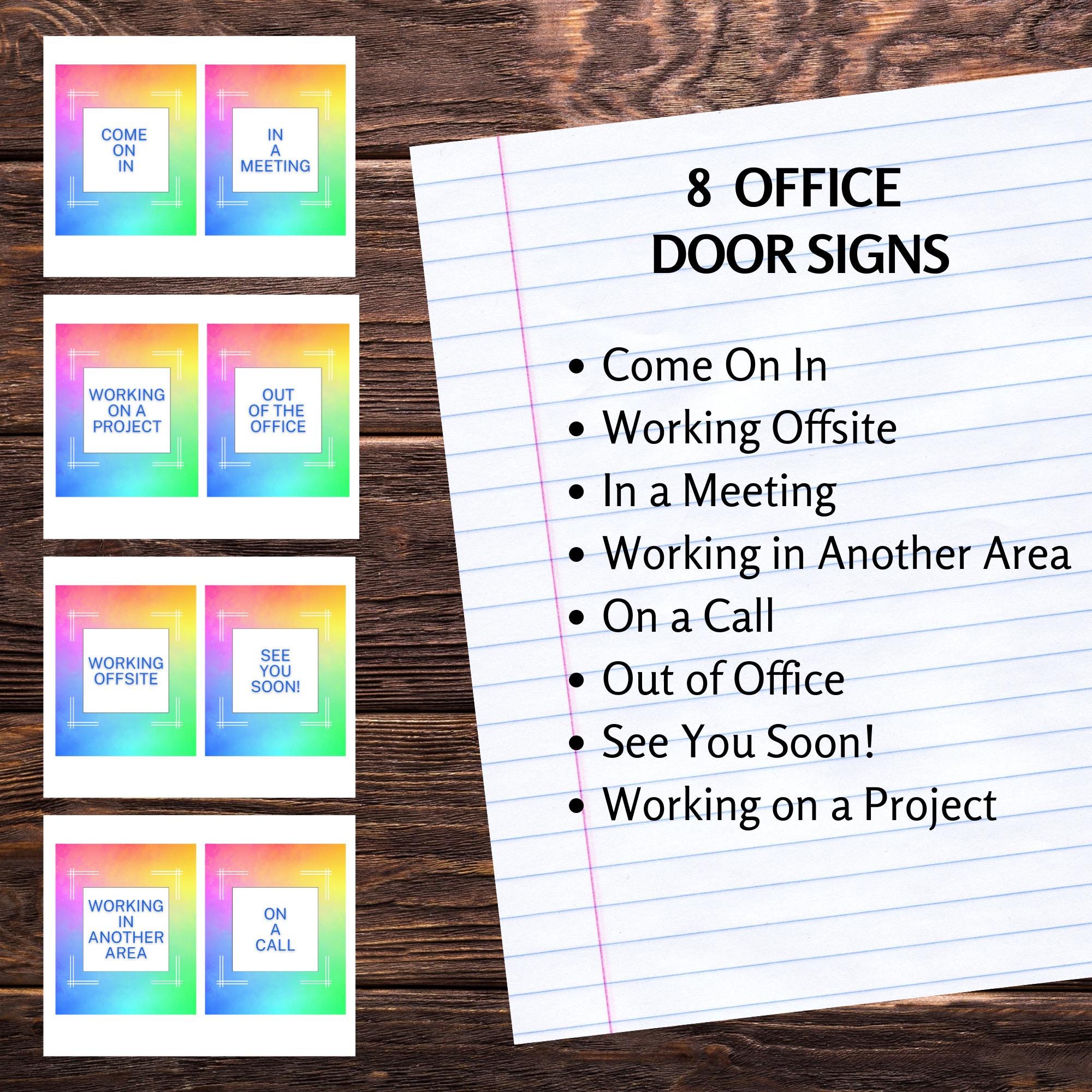 Office Signs for Door Rainbow, Out of Office, on a Call, Printable ...