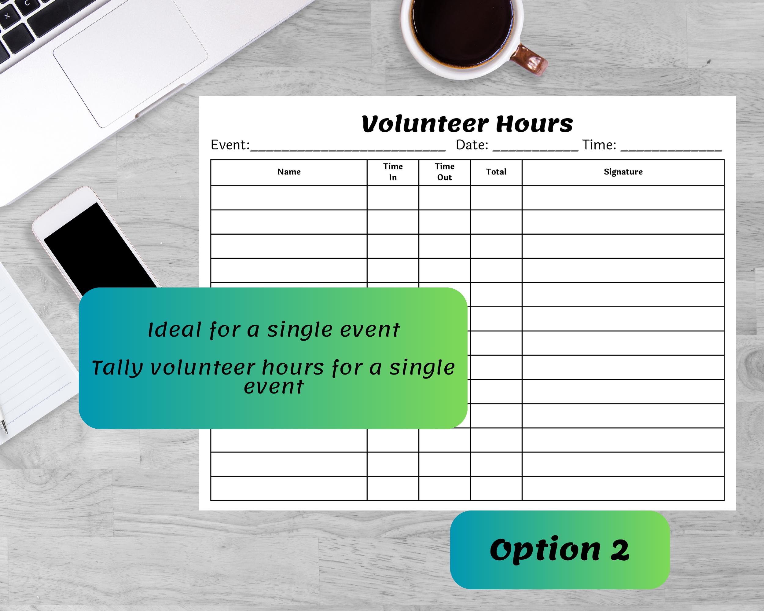 Volunteer Hours Tracker Log Printable, Event Hours, Volunteering ...