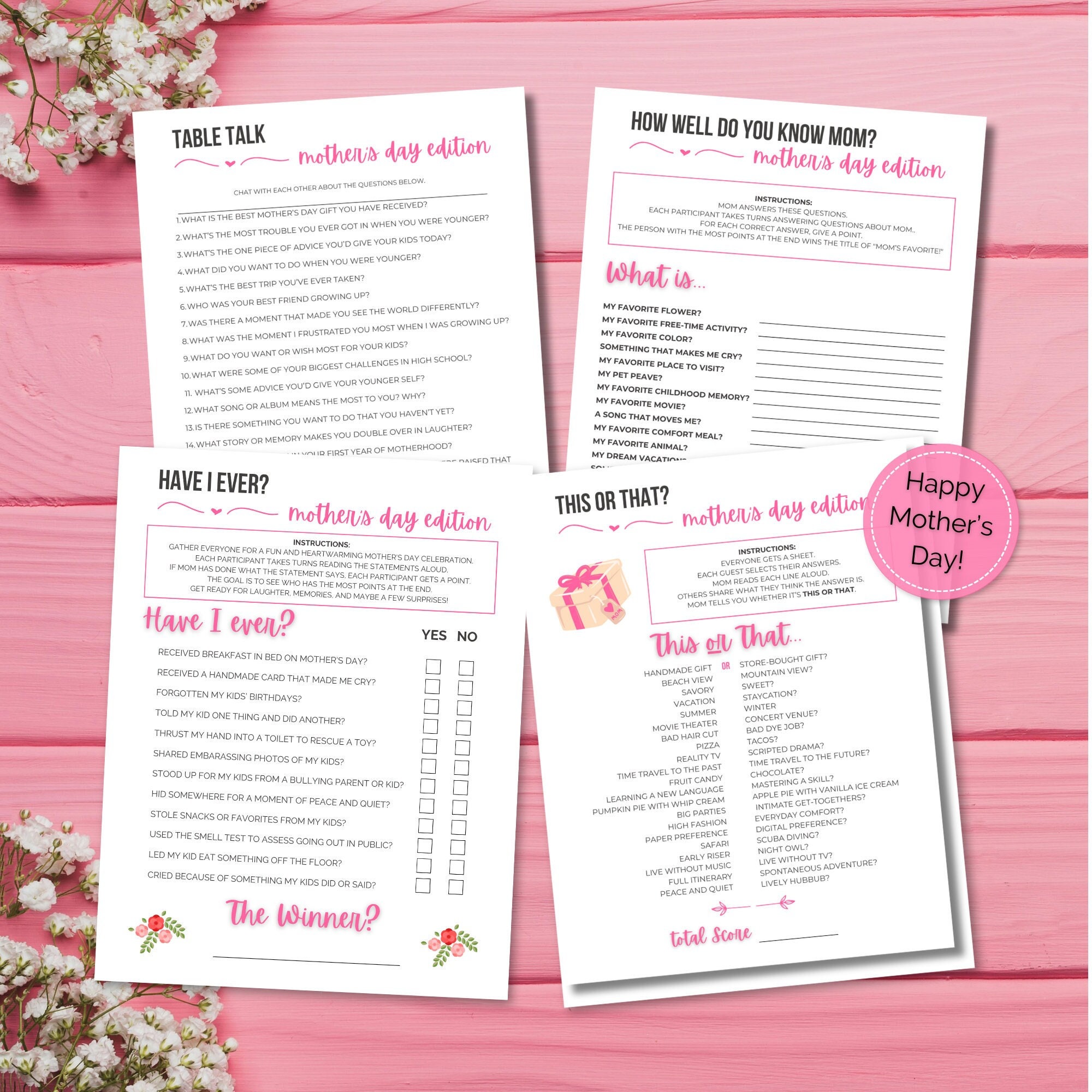 Printable Mother's Day Game Bundle, Fun Family Tradition and Memories ...