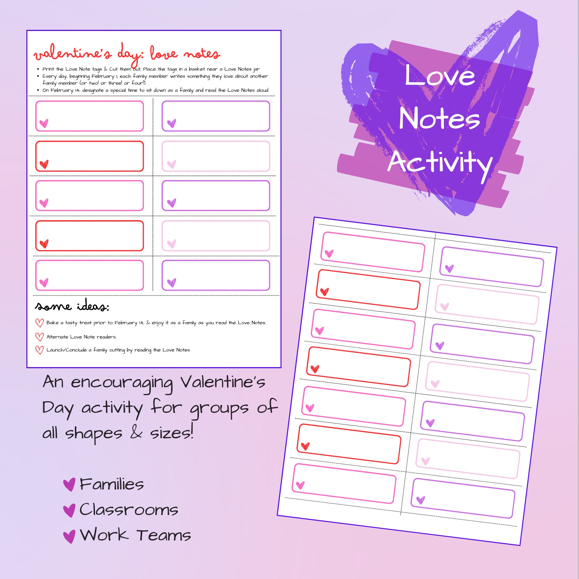 Printable Valentine's Day Love Notes for Families / Classes / Work Team ...
