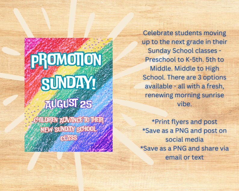 Editable Promotion Sunday Flyer, Moving up a Grade Sunday School, Back ...