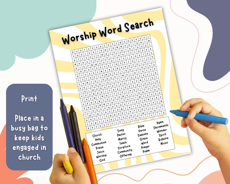Christian Worship Word Search, Religious Christian Game Activity ...