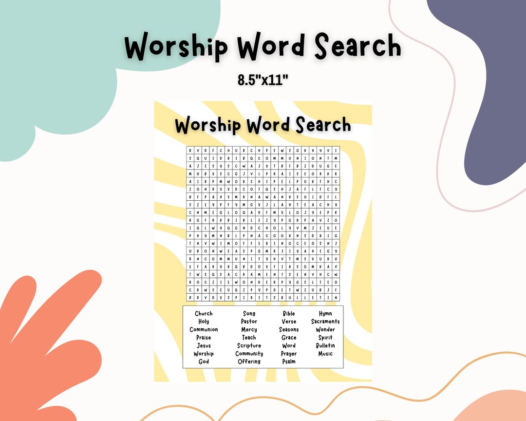 Christian Worship Word Search, Religious Christian Game Activity ...