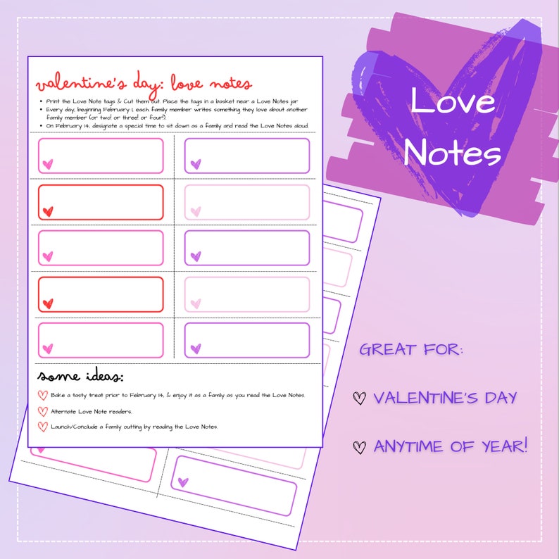 Printable Valentine's Day Love Notes for Families / Classes / Work Team ...