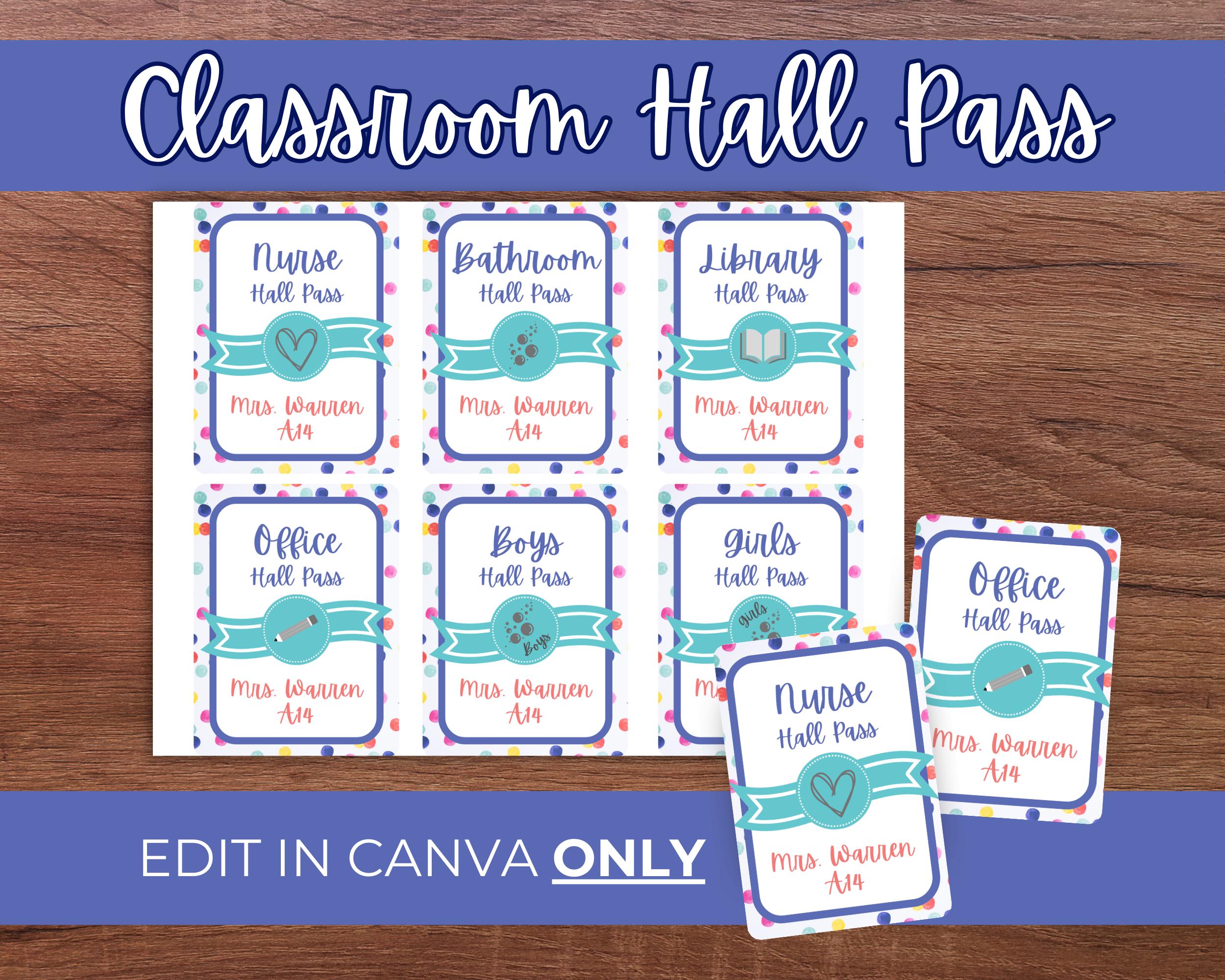 Editable School Hall Pass, School Year, Teacher Classroom, Church ...