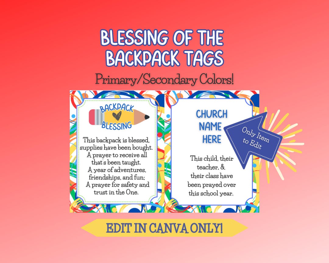 Editable Blessing of the Backpack Tag, School Year Prayer for Children ...
