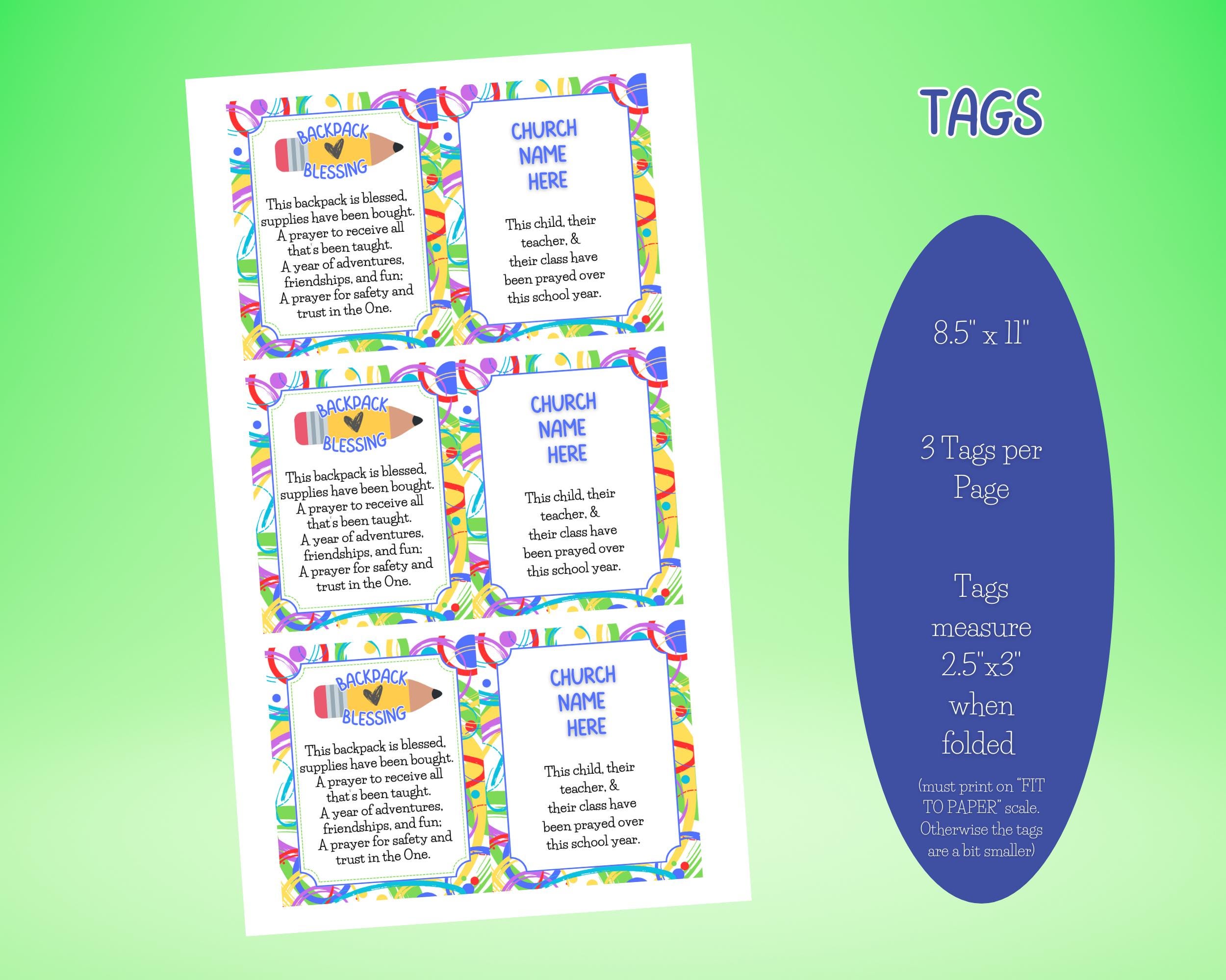 Editable Blessing of the Backpack Tag, School Year Prayer for Children ...