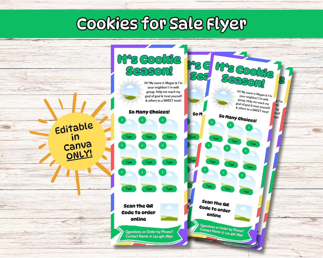 Cookie Sale Flyer Template, Editable Canva, Half Page Flyers Cookie ...