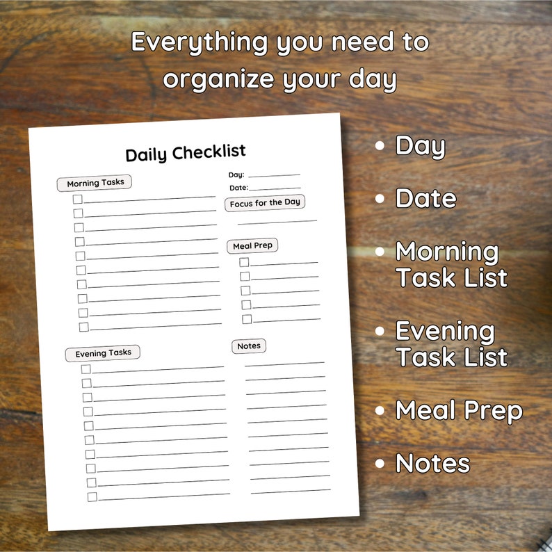 Printable Minimalist Daily Checklist, Simple Task List, Easy to Use, to ...