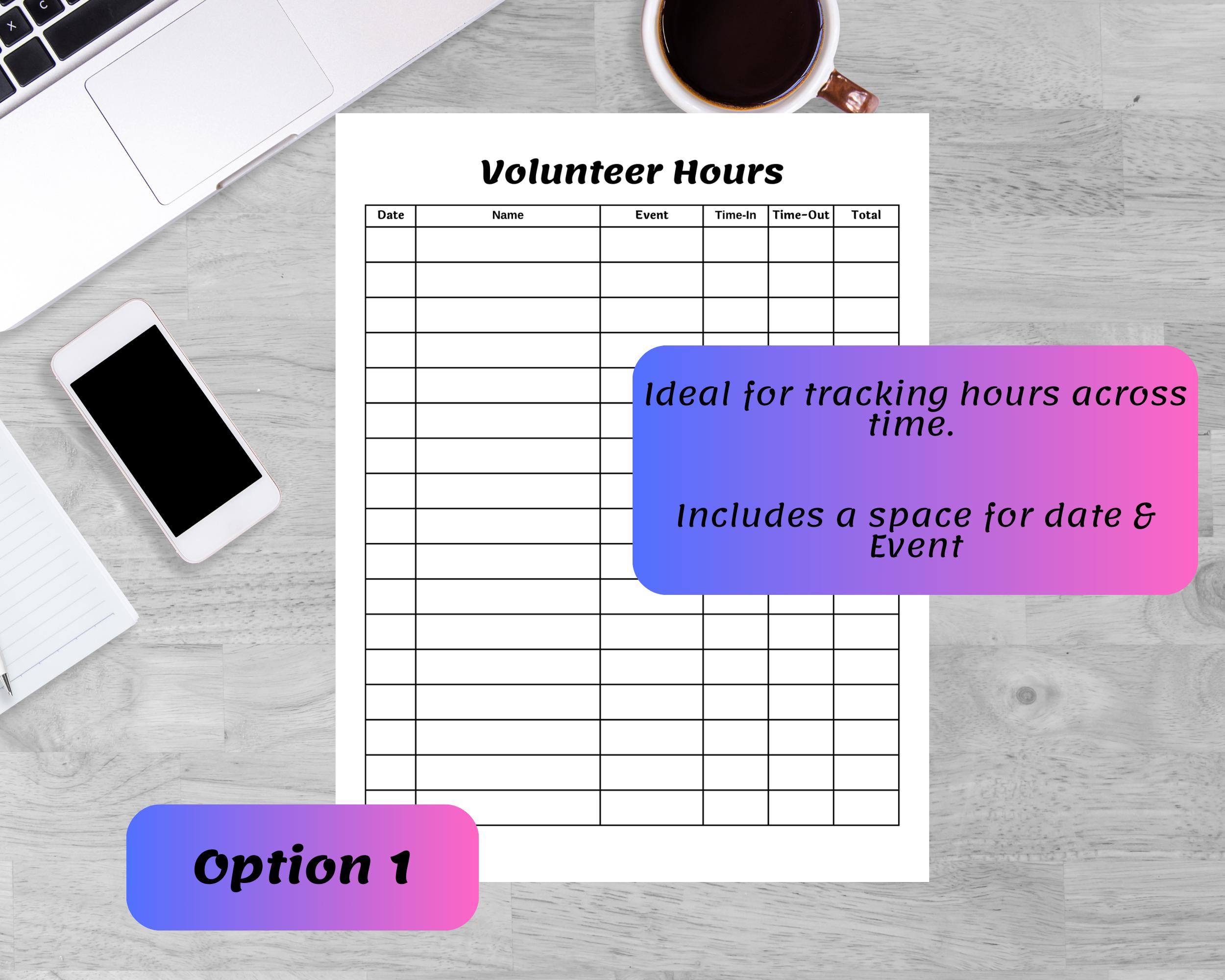 Volunteer Hours Tracker Log Printable, Event Hours, Volunteering ...