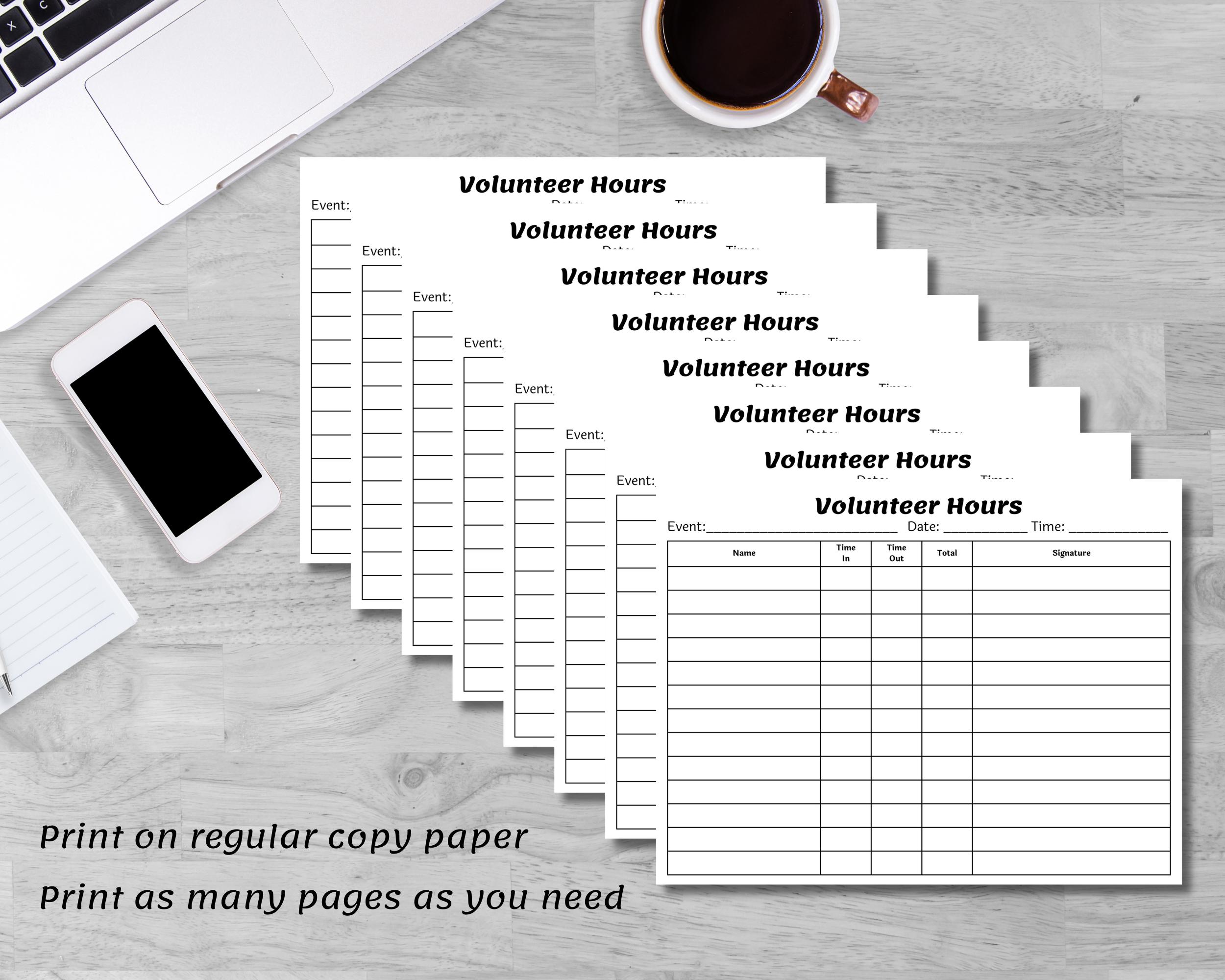 Volunteer Hours Tracker Log Printable, Event Hours, Volunteering ...