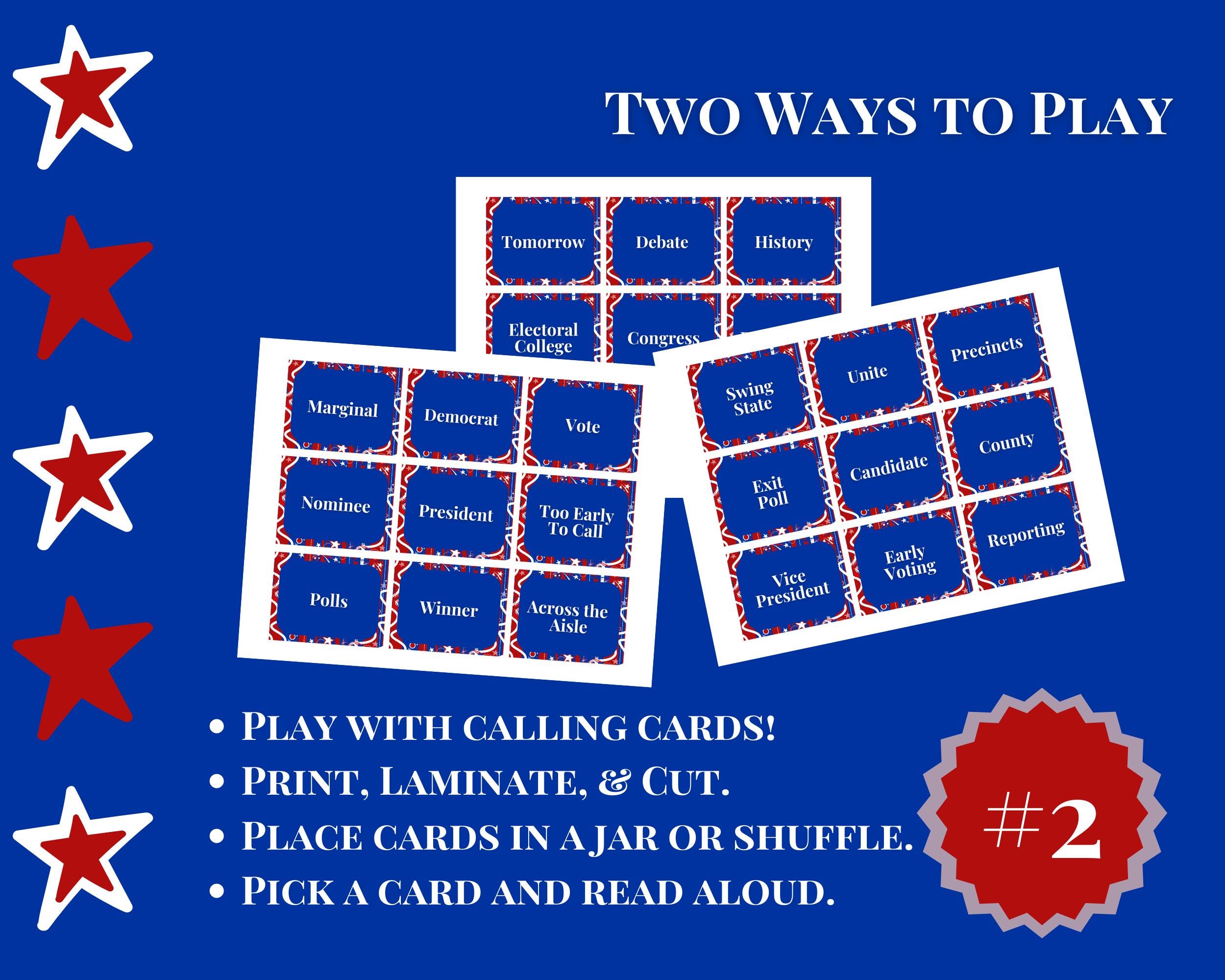 Election Night Bingo Cards, Republican, Democrat, Election Watch Party ...