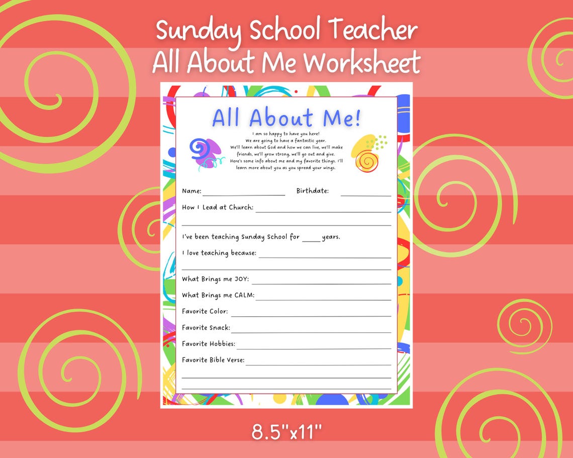 All About Me Sunday School Teacher Worksheet, Church Children's ...