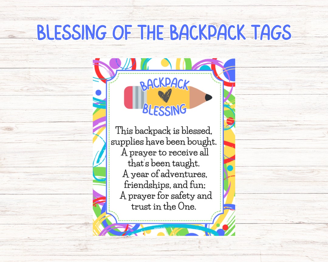 Blessing of the Backpack Tag, School Year Prayer Poem for Children ...
