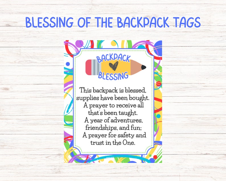 Blessing of the Backpack Tag, School Year Prayer Poem for Children ...