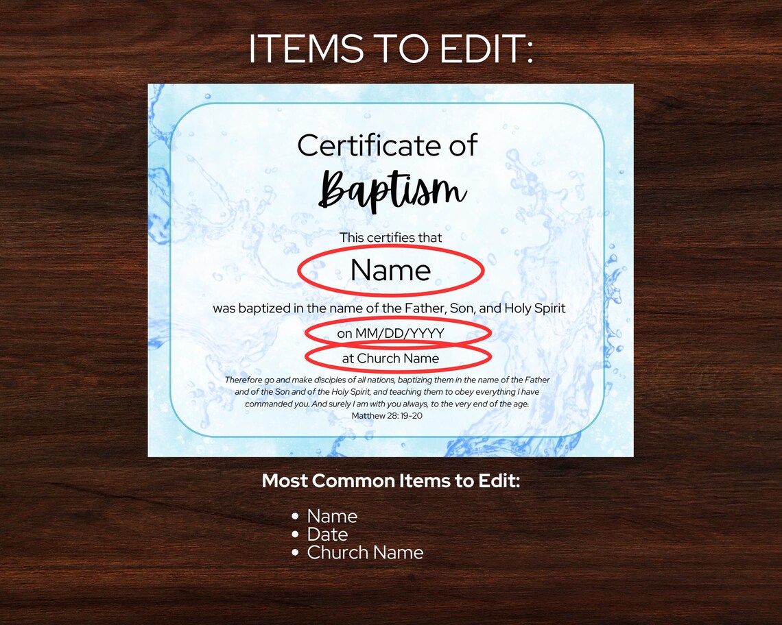 Editable Certificate of Baptism Template, Printable, Canva, Custom Baby ...
