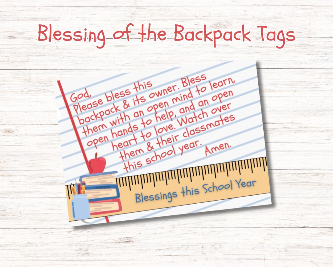 Blessing of the Backpack Tag, School Year Prayer for Children Classroom ...