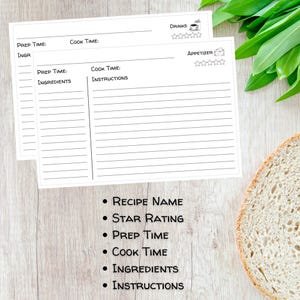 Printable 4x6 Recipe Cards, Homemade Cookbook, Easy to Use, Meal Ideas ...