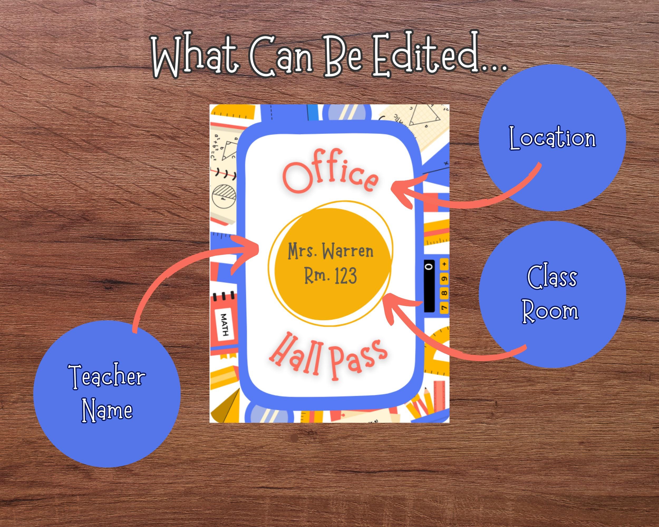 Editable School Hall Pass, School Year, Teacher Classroom, Church ...