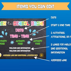 Editable Back to School Bash Flyer, School Chalkboard Colorful, End of ...