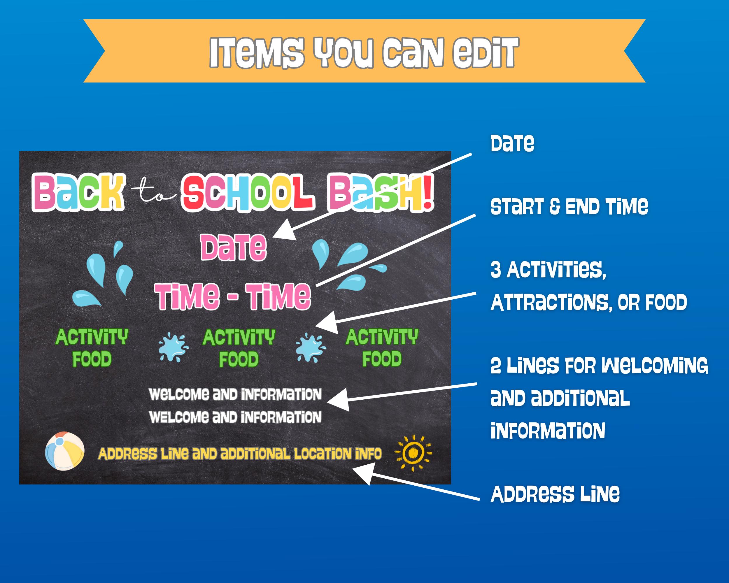 Editable Back to School Bash Flyer, School Chalkboard Colorful, End of ...