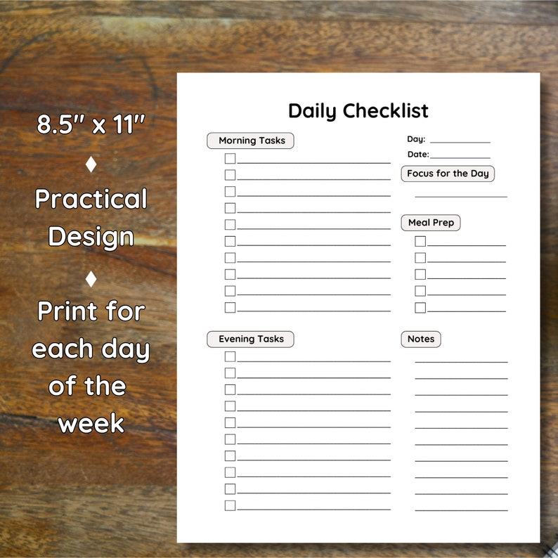 Printable Minimalist Daily Checklist, Simple Task List, Easy to Use, to ...