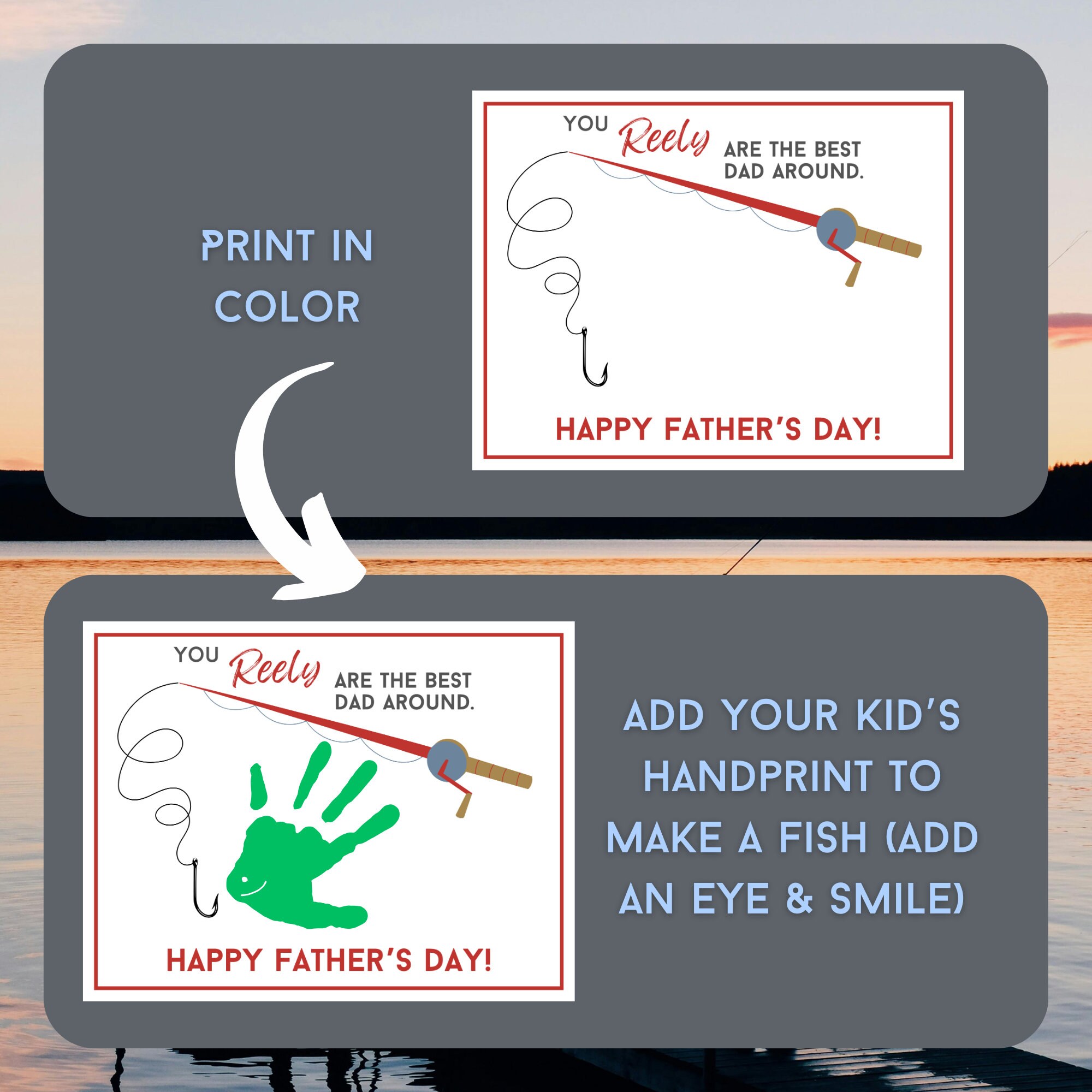 Father's Day Fishing Handprint From Kids, Father's Day Gift, Daddy Gift ...