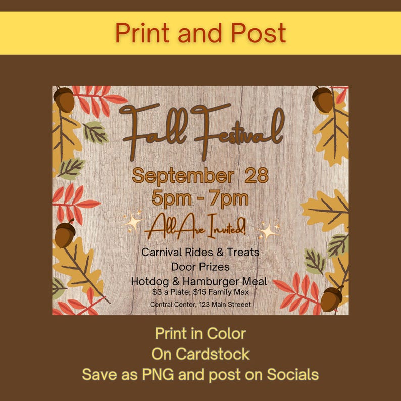 Editable Fall Festival Event Flyer, Block Neighborhood Party, Church ...