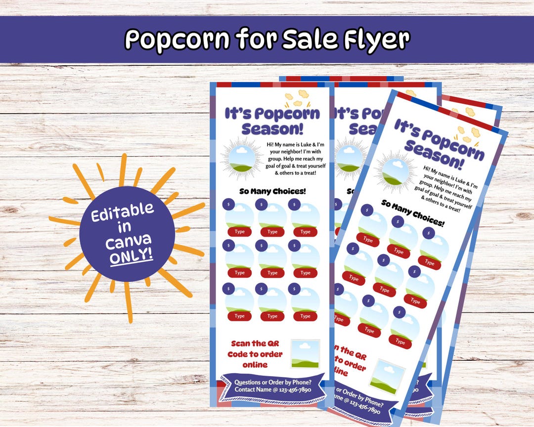 Popcorn Sale Flyer Template, Editable Canva, Half Page Flyers Cookie ...