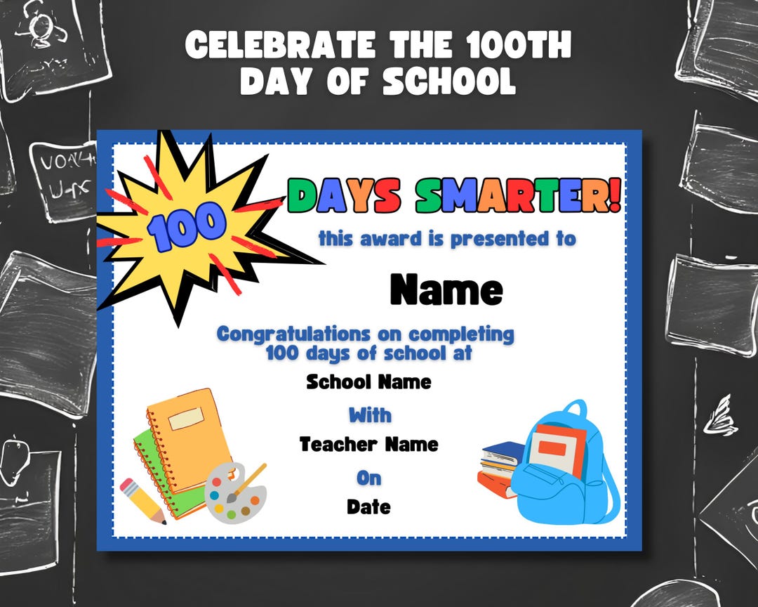 Editable 100 Days of School Certificate Printable, Canva - Etsy