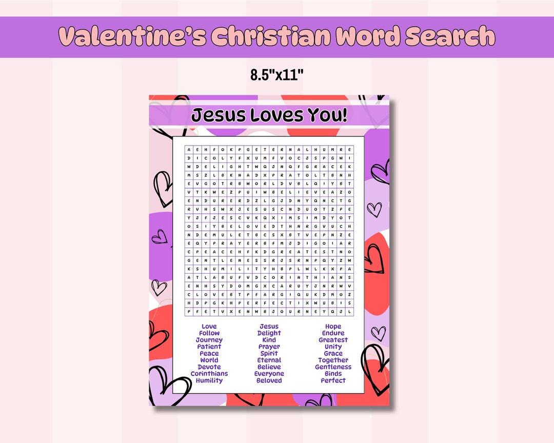 Christian Church Valentine's Day Word Search, Religious Game Activity ...