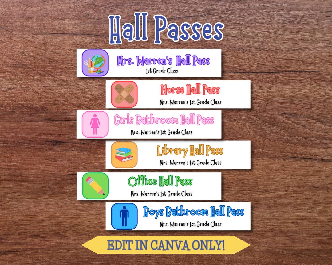 Editable School Hall Pass, School Year, Teacher Classroom, Church ...