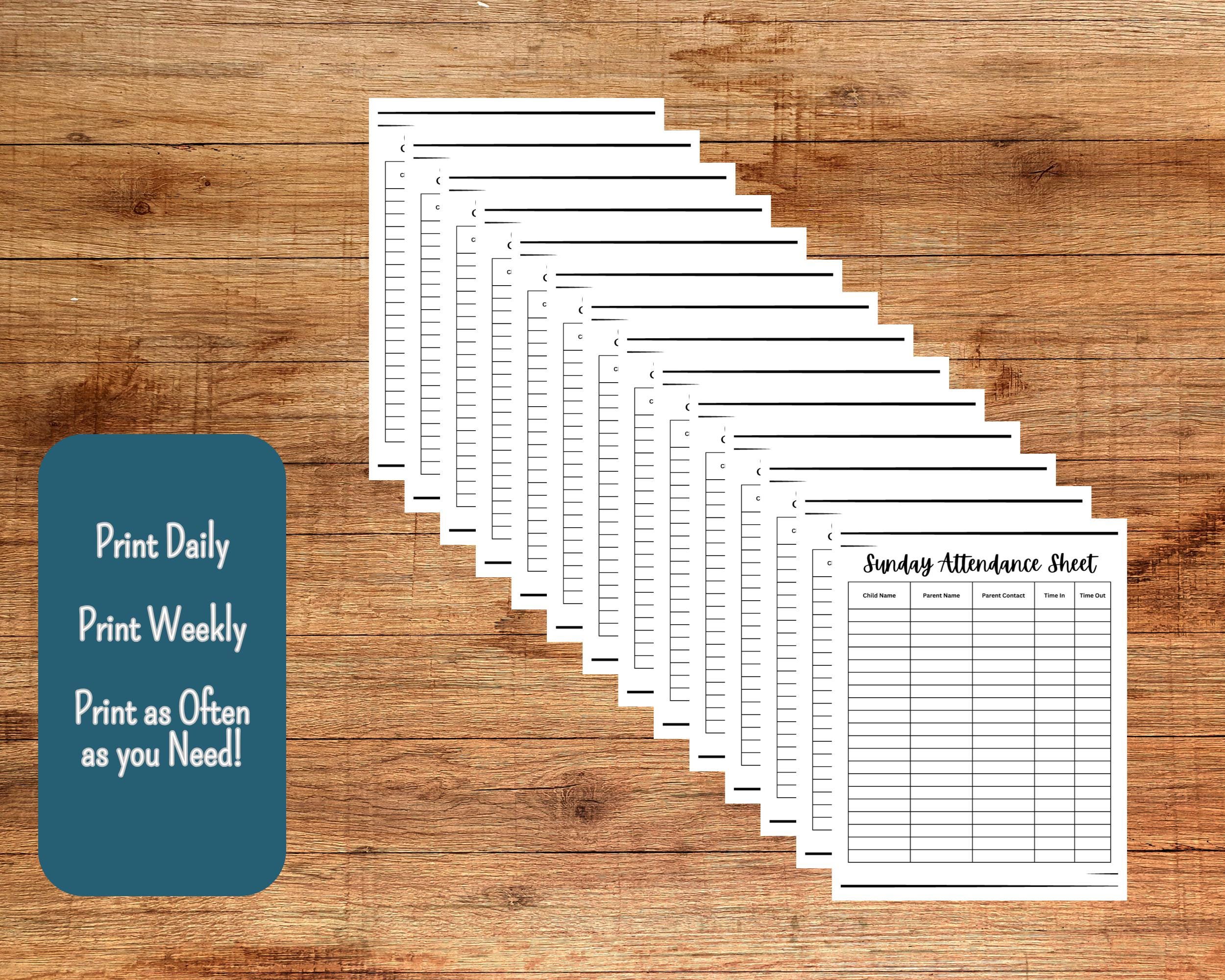 Sunday School Attendance Chart, Sign in Out, Printable PDF Sunday ...