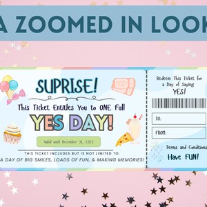 Yes Day Coupon Voucher, Printable Yes Day Ticket, Fun Day Gift ...