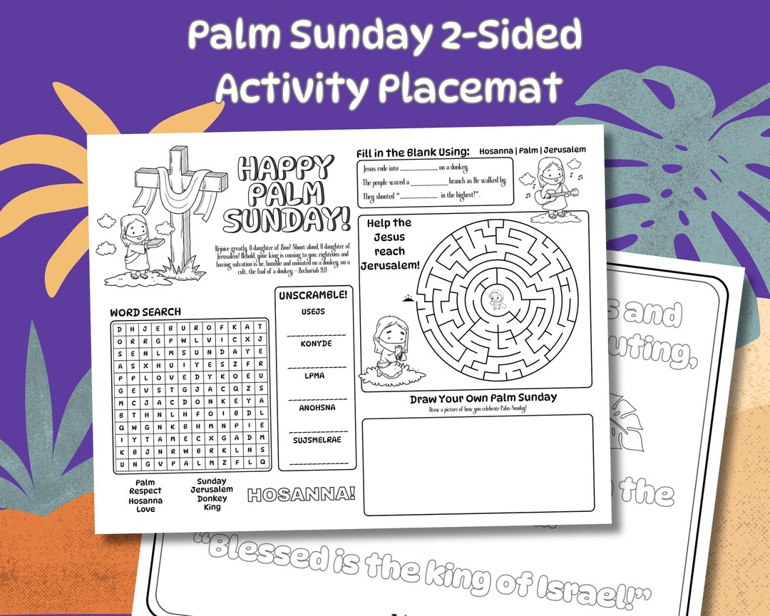 Palm Sunday Coloring Placemat Activity, Palm Sunday Church Craft Games ...