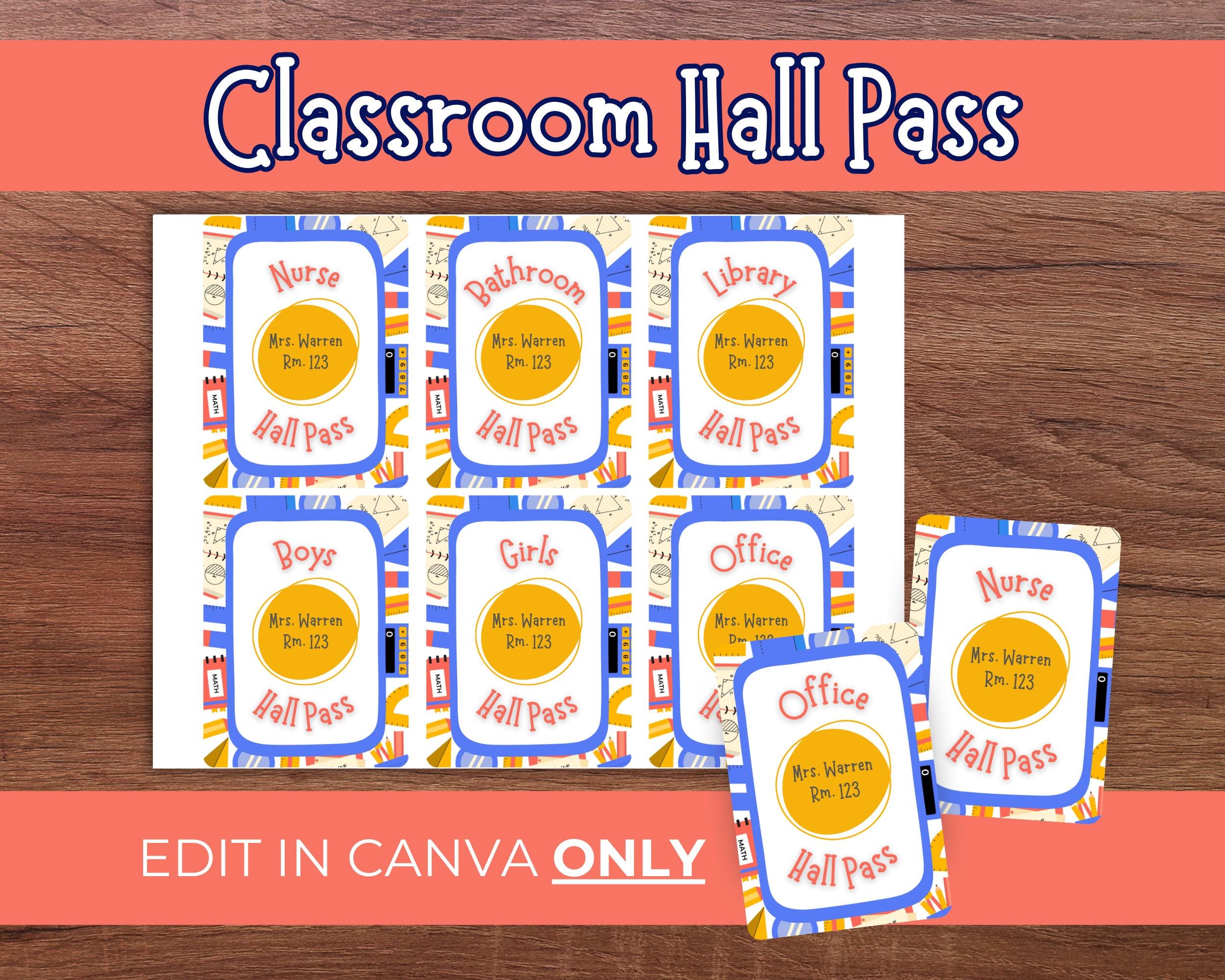 Editable School Hall Pass, School Year, Teacher Classroom, Church ...