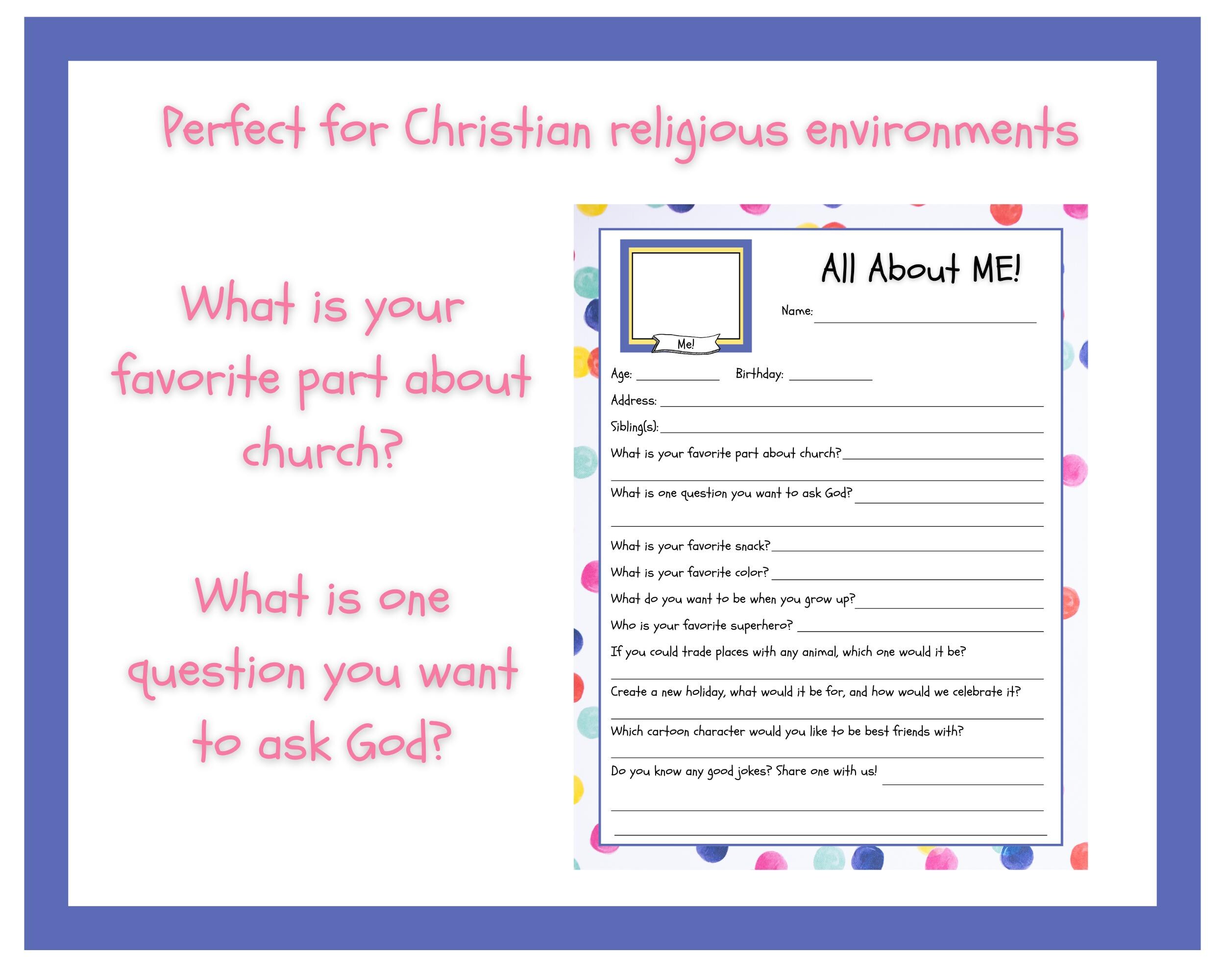 All About Me Worksheet, Sunday School, Back to School Church Event ...