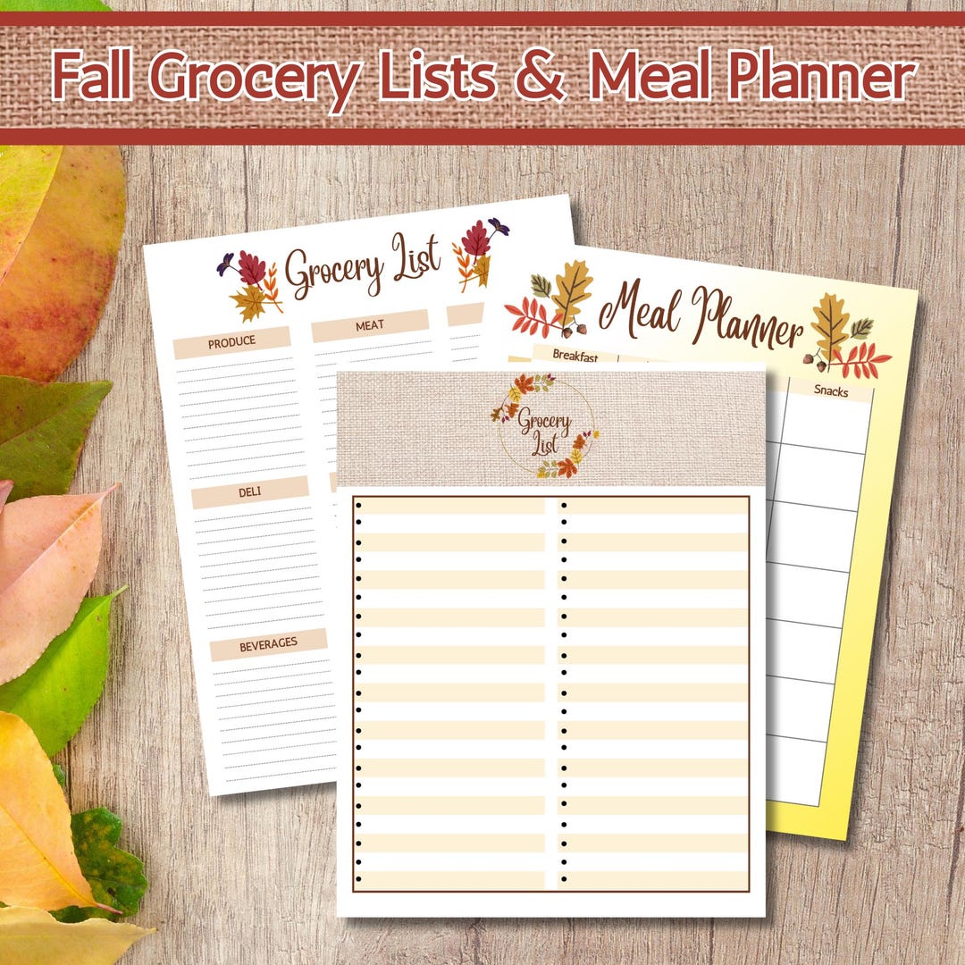 Fall Grocery List, Grocery Planner, Weekly Meal Planner, Instant ...