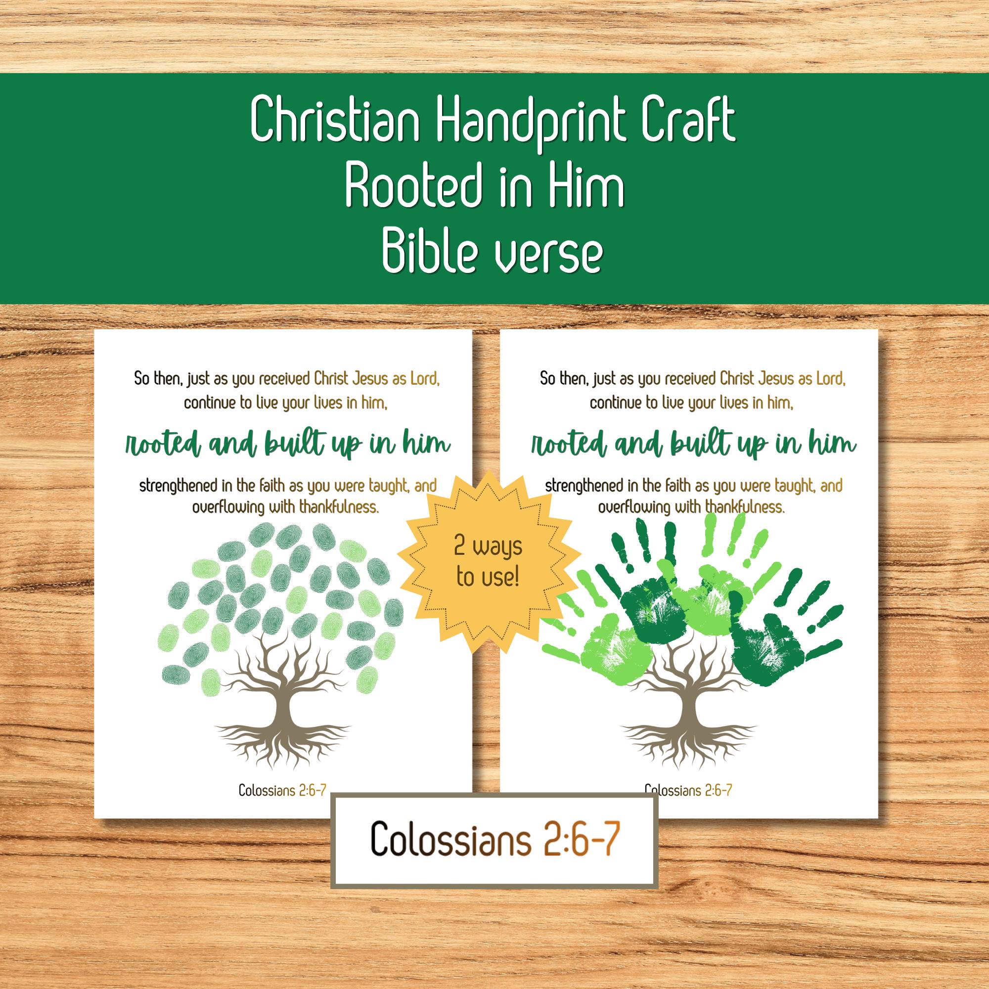 Rooted in Jesus Bible Verse Handprint Craft, Sunday School, Homeschool ...