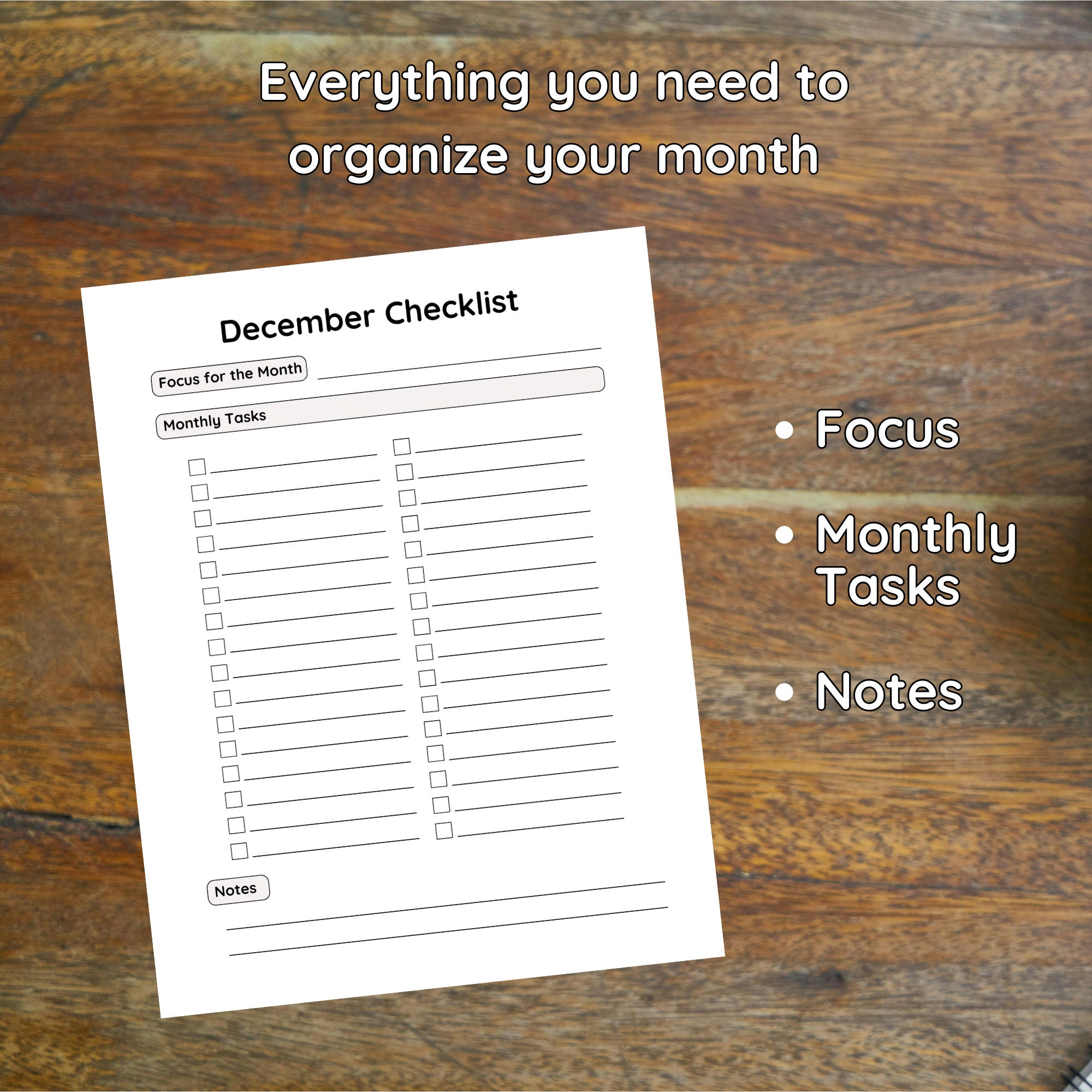 Printable Minimalist Monthly Checklist, Simple Task List, Easy to Use ...