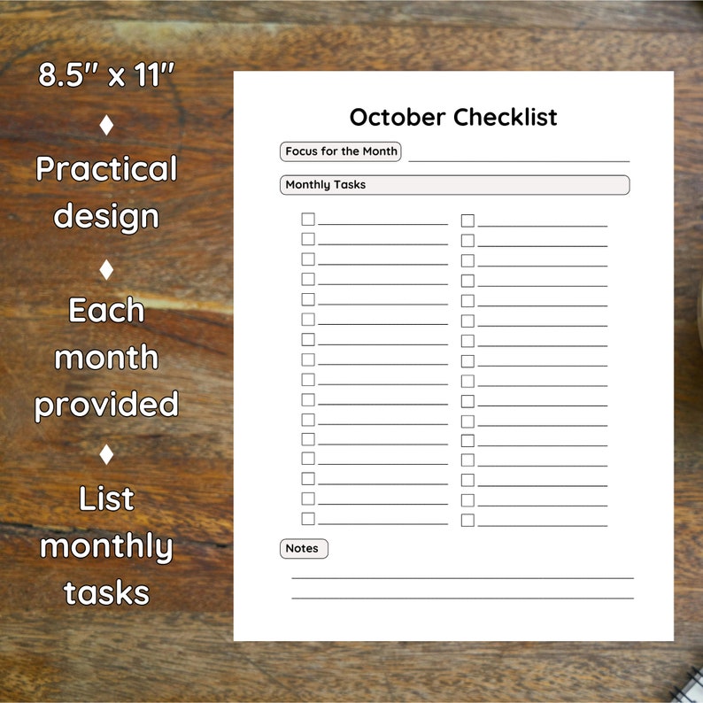 Printable Minimalist Monthly Checklist, Simple Task List, Easy to Use ...