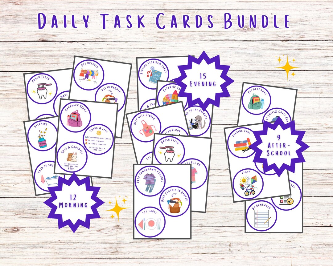 Kids Daily Responsibilities Cards, Printable Routine, Chore Chart ...