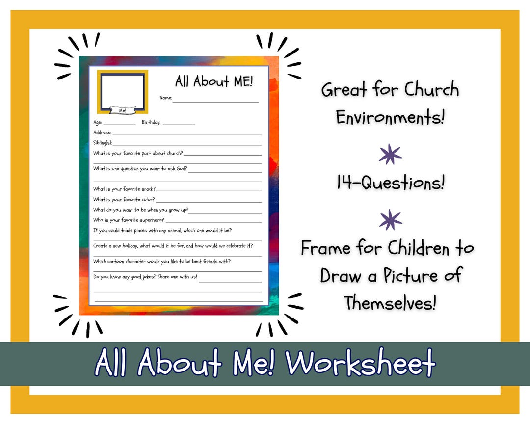 All About Me Worksheet, Sunday School, Back to School Church Event ...