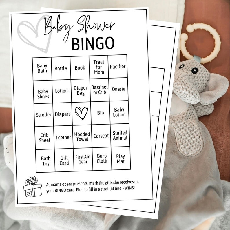 Minimalist Baby Bingo, Simple Printable Baby Shower Games, Gift Opening ...
