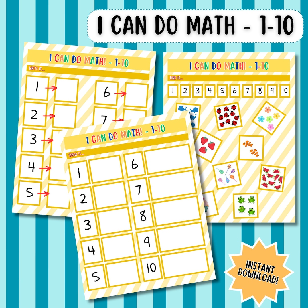 Math Numbers 1-10 Worksheets, Prek-k, Age 3-6, Preschool Kindergarten ...