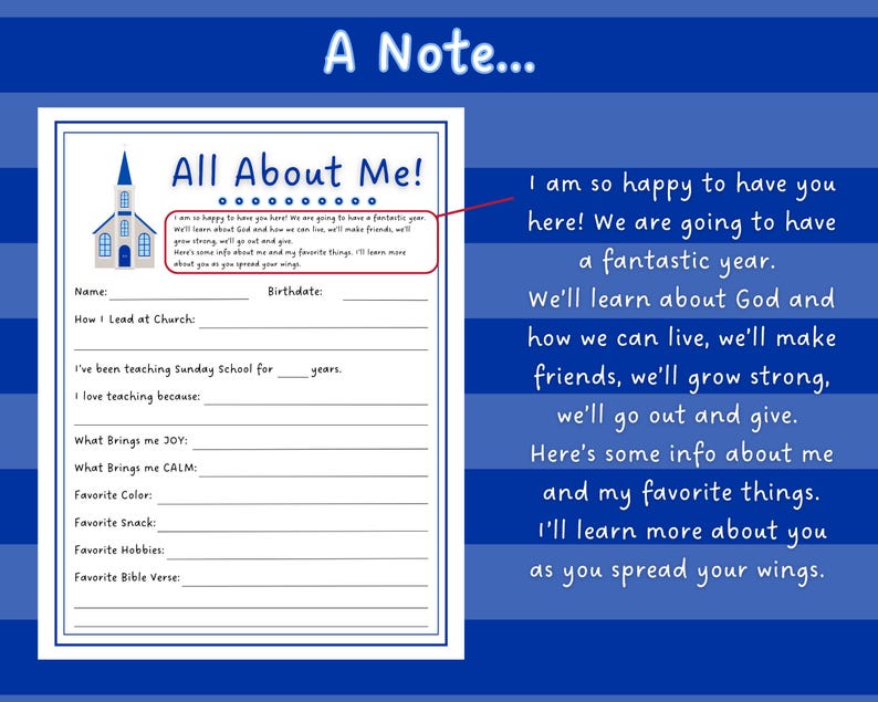 All About Me Sunday School Teacher Worksheet, Church Children's ...