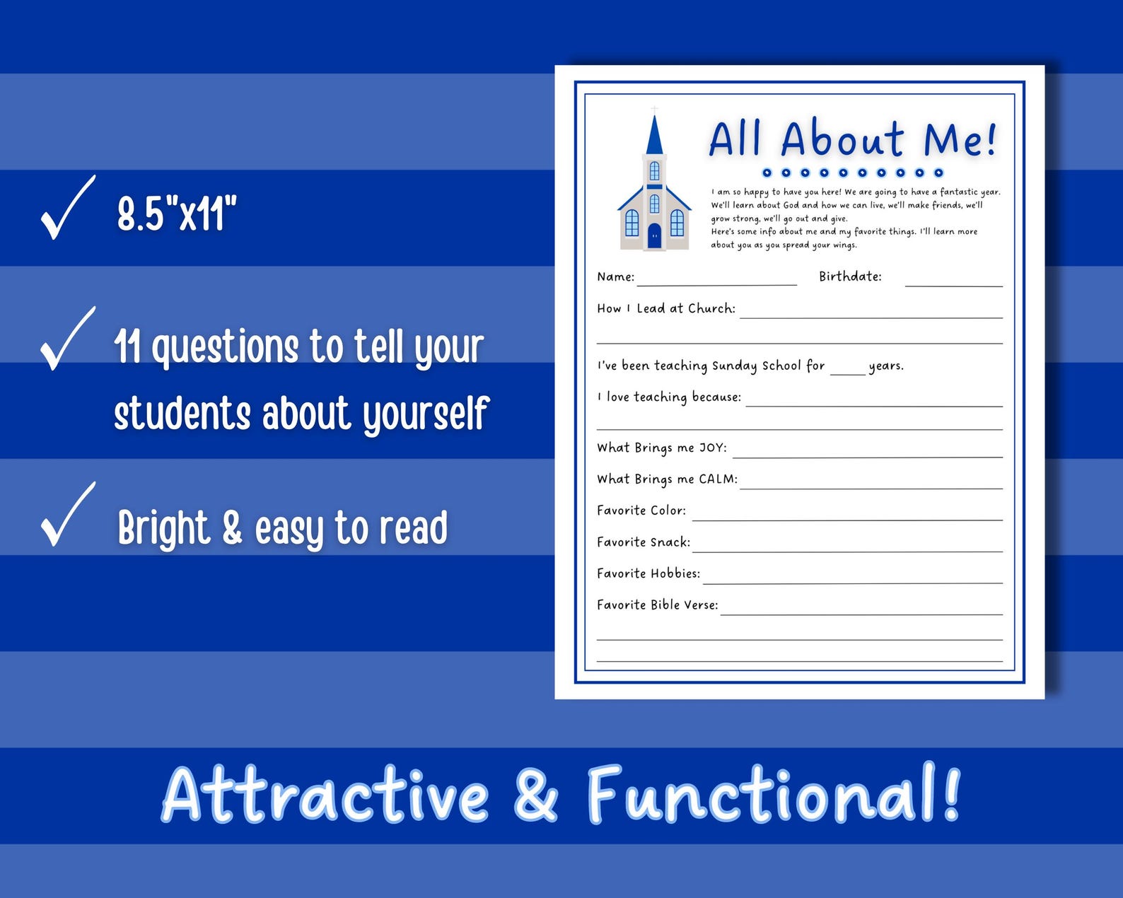 All About Me Sunday School Teacher Worksheet, Church Children's ...