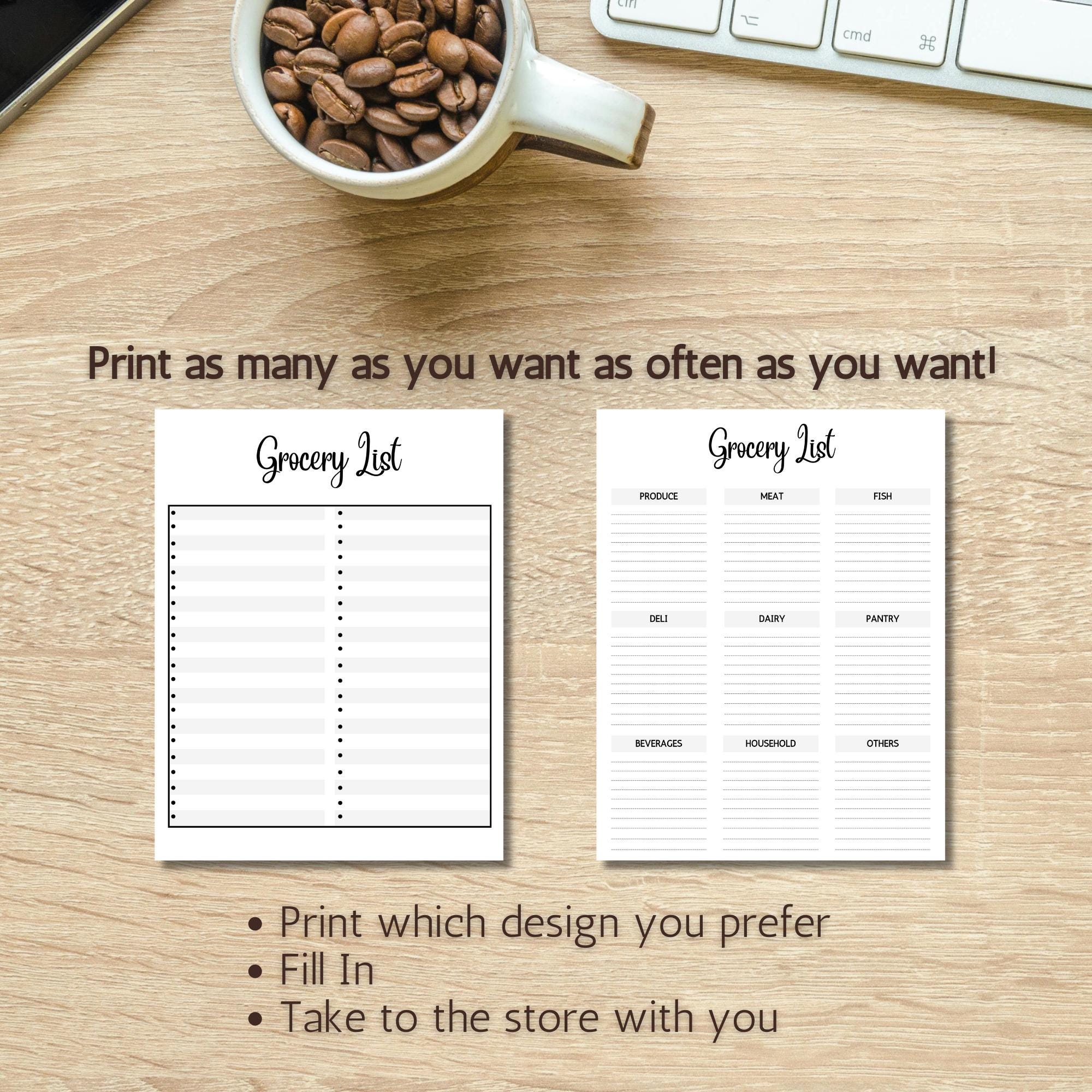 Editable Minimalist Grocery List, Grocery Planner, Weekly Meal Planner ...